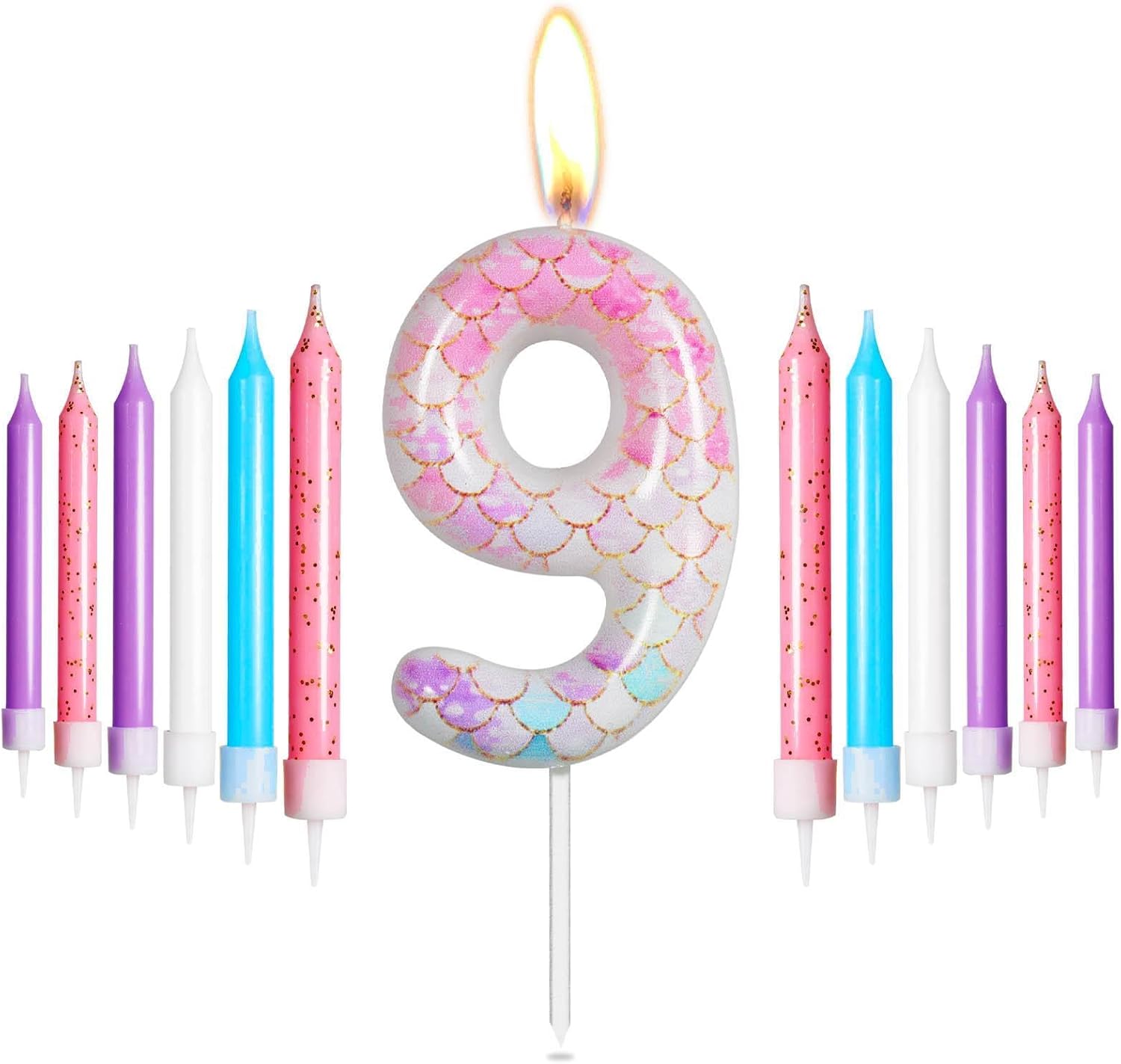 Amazon.com: iNINGER Pink Numbered 9 Candles,Purple Birthday Candles ...