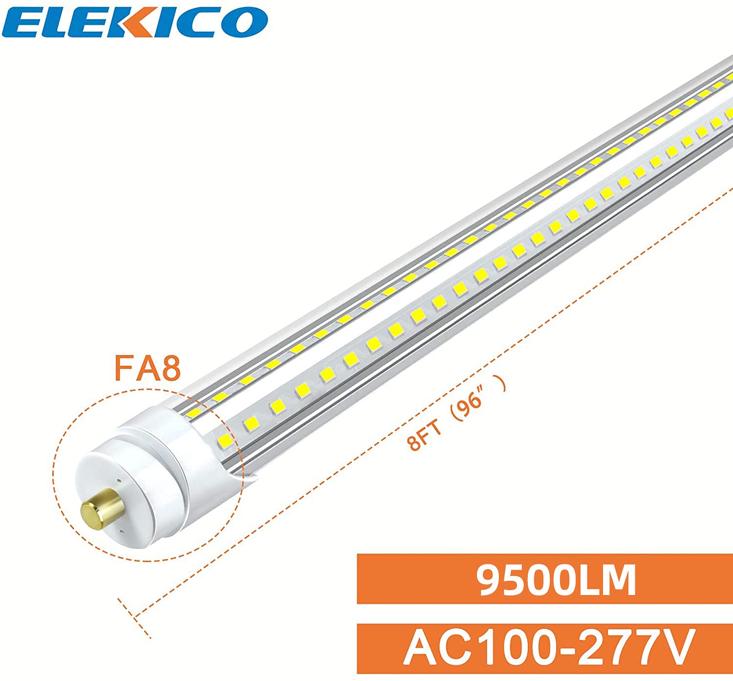 ELEKICO 8FT LED Bulbs, 5000K 75W 9500LM 8FT Led Shop Light Bulbs, FA8 ...