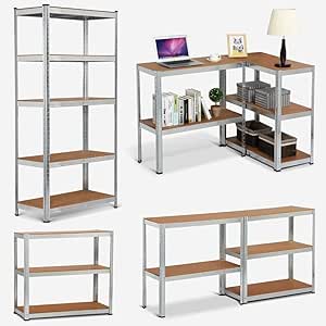Silver Colour 180cm x 90cm x 40cm 5 Tier Heavy Duty Metal Shelving ...