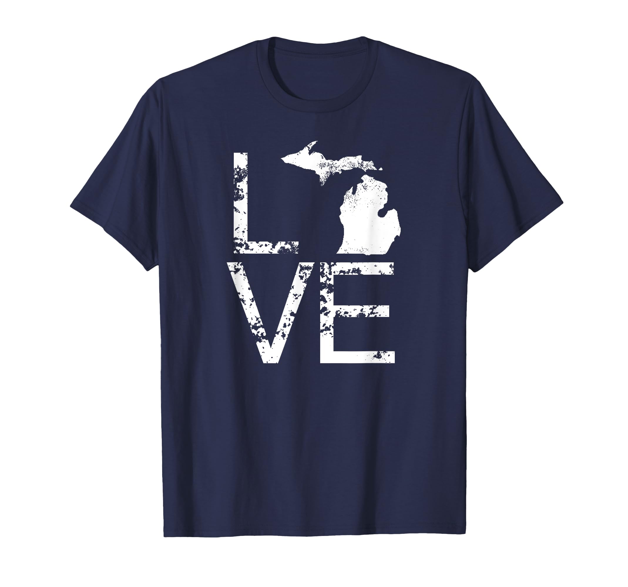 Amazon.com: Michigan Love MI State Home Pride Map Distressed T-Shirt ...