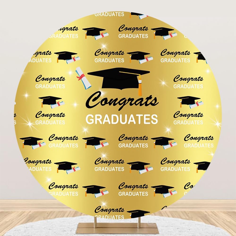 Amazon.com : Renaiss 7.2x7.2ft Congrats Graduates Round Backdrop Cover ...