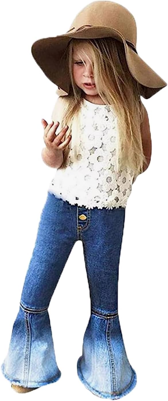 Amazon.com: Toddler Baby Girl Flared Jeans Ripped Trousers Bell-Bottom ...