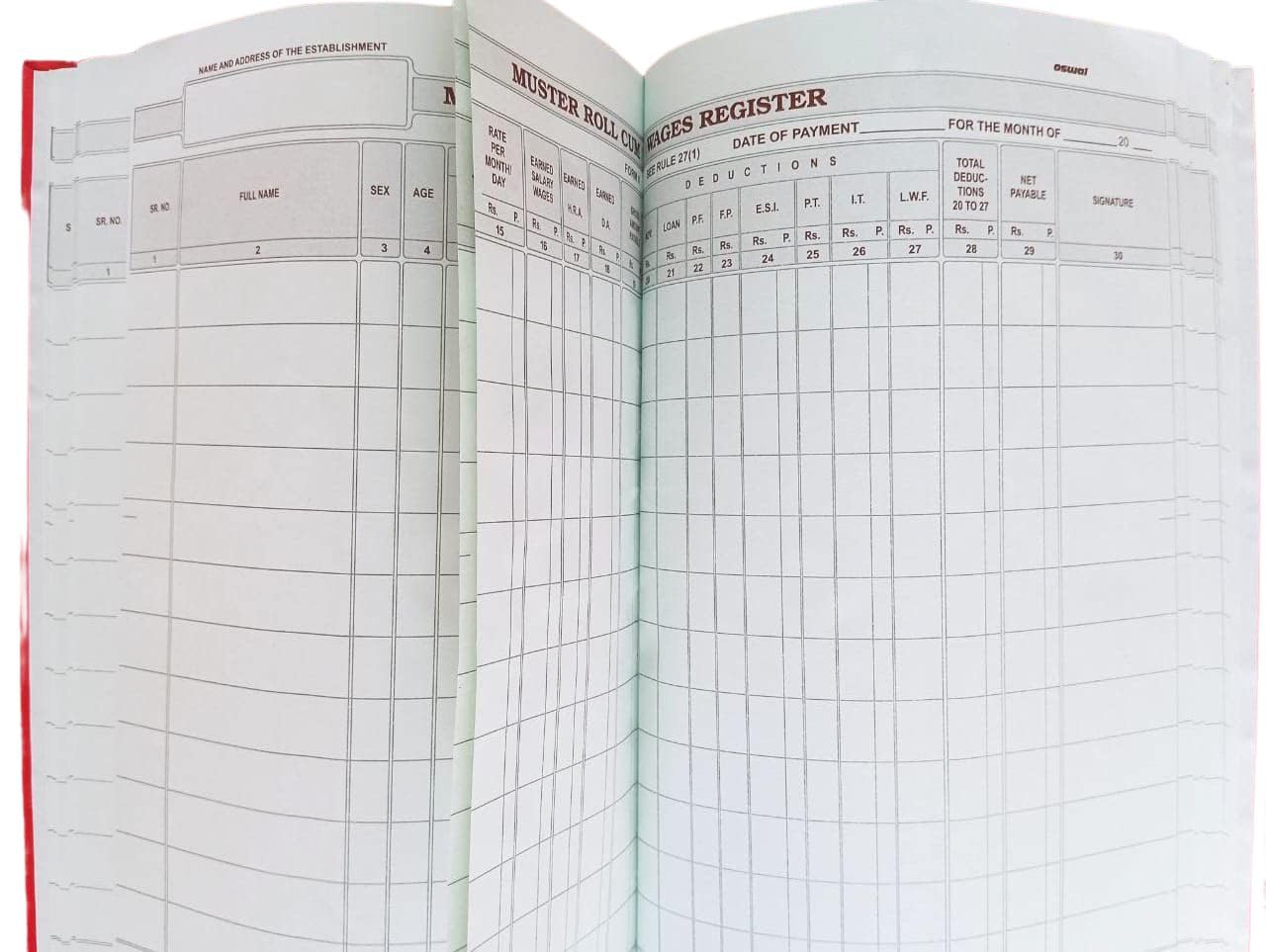 Bapuji Muster Roll Register (30 Columns) (6 quires (408 Pages ...