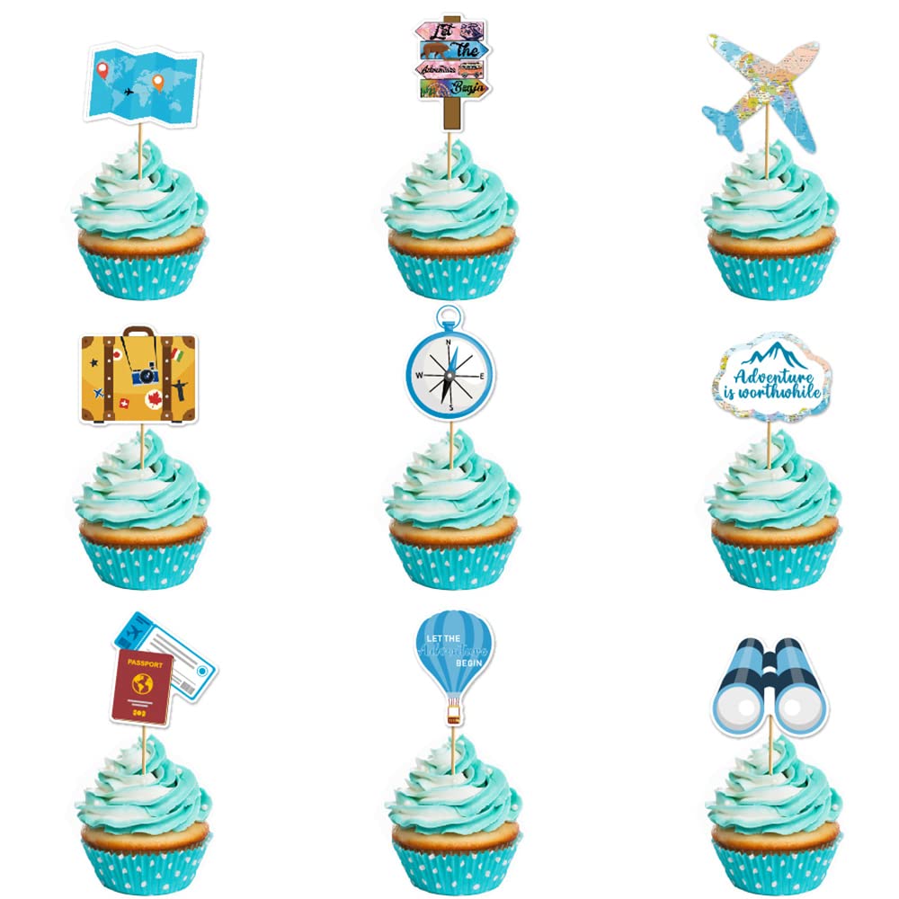 Amazon.com: 27 Pcs Travel Themed Cupcake Toppers Airplane Map Let the ...