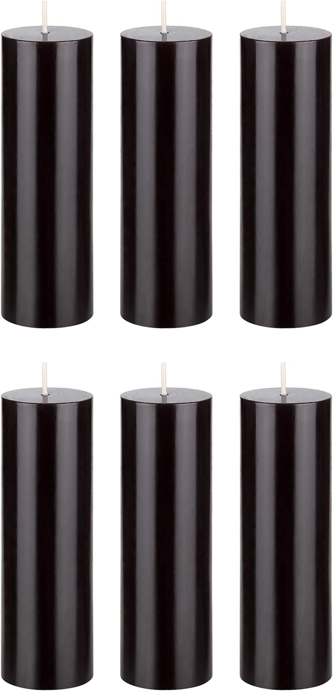 Amazon.com: Mega Candles 6 pcs Unscented Solid Black Pillar Candles ...