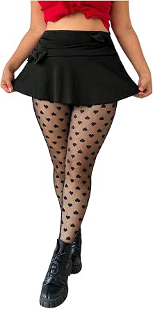 SHENHE Women's Plus Size Pantyhose Patterned Heart Tights Mesh Sheer ...