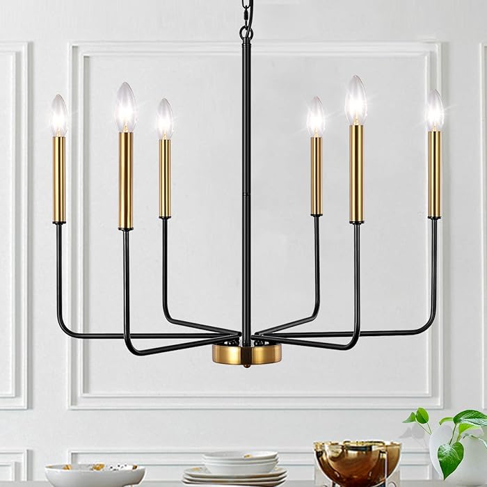 Buy MRHYSWD 6 Light Black and Gold Chandelier Light Fixture, Brushed ...