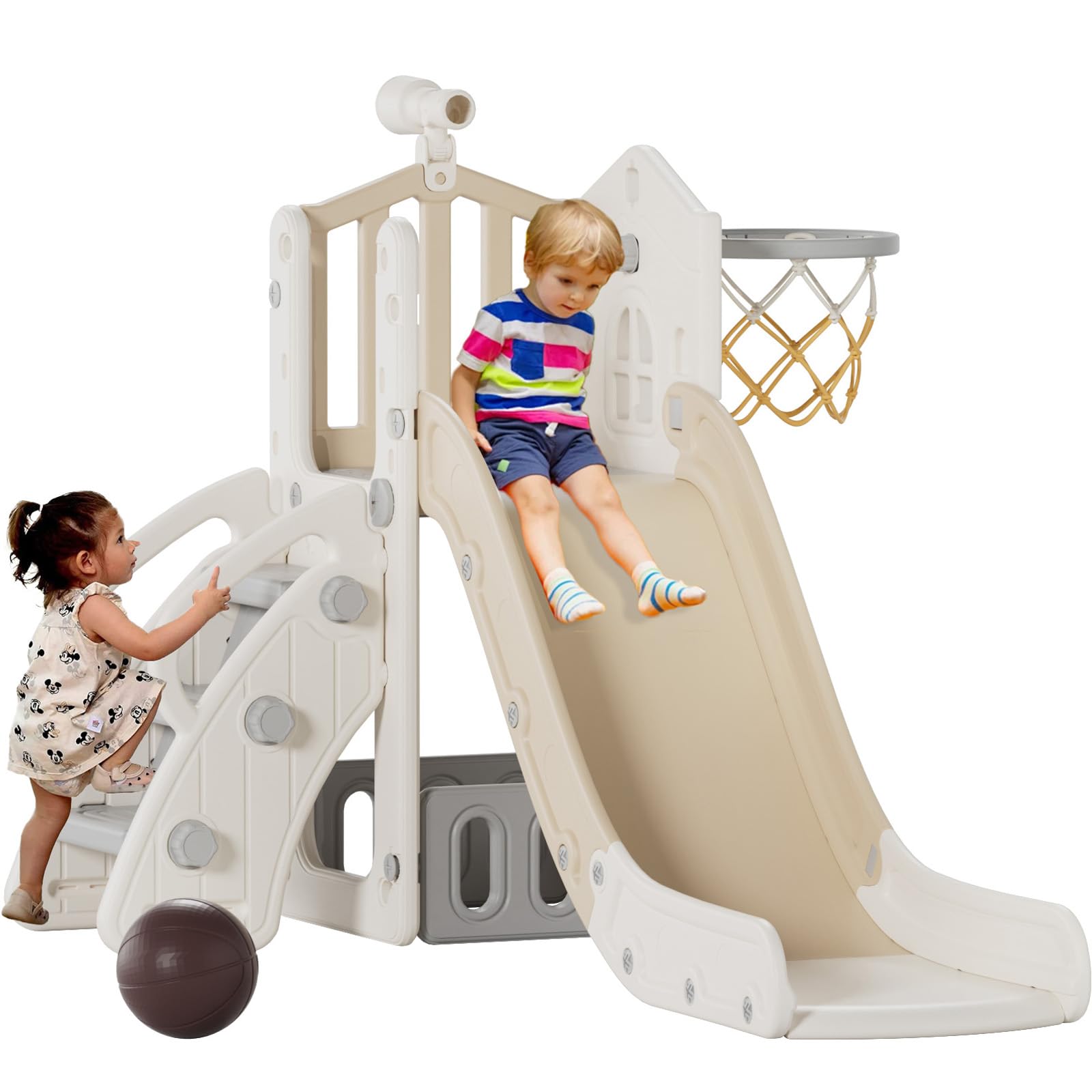KORIMEFA 4-in-1 Kids Slide Toddler Climber Slide Set with Basketball ...