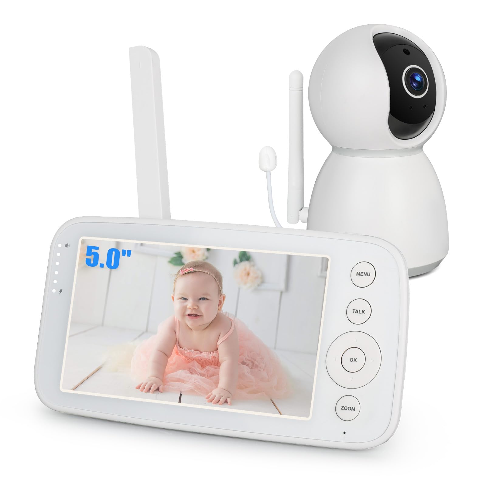 Hakaug Baby Monitor 5.0" 720P Display 2X Digtal Zoom 1080P Camera Pan ...
