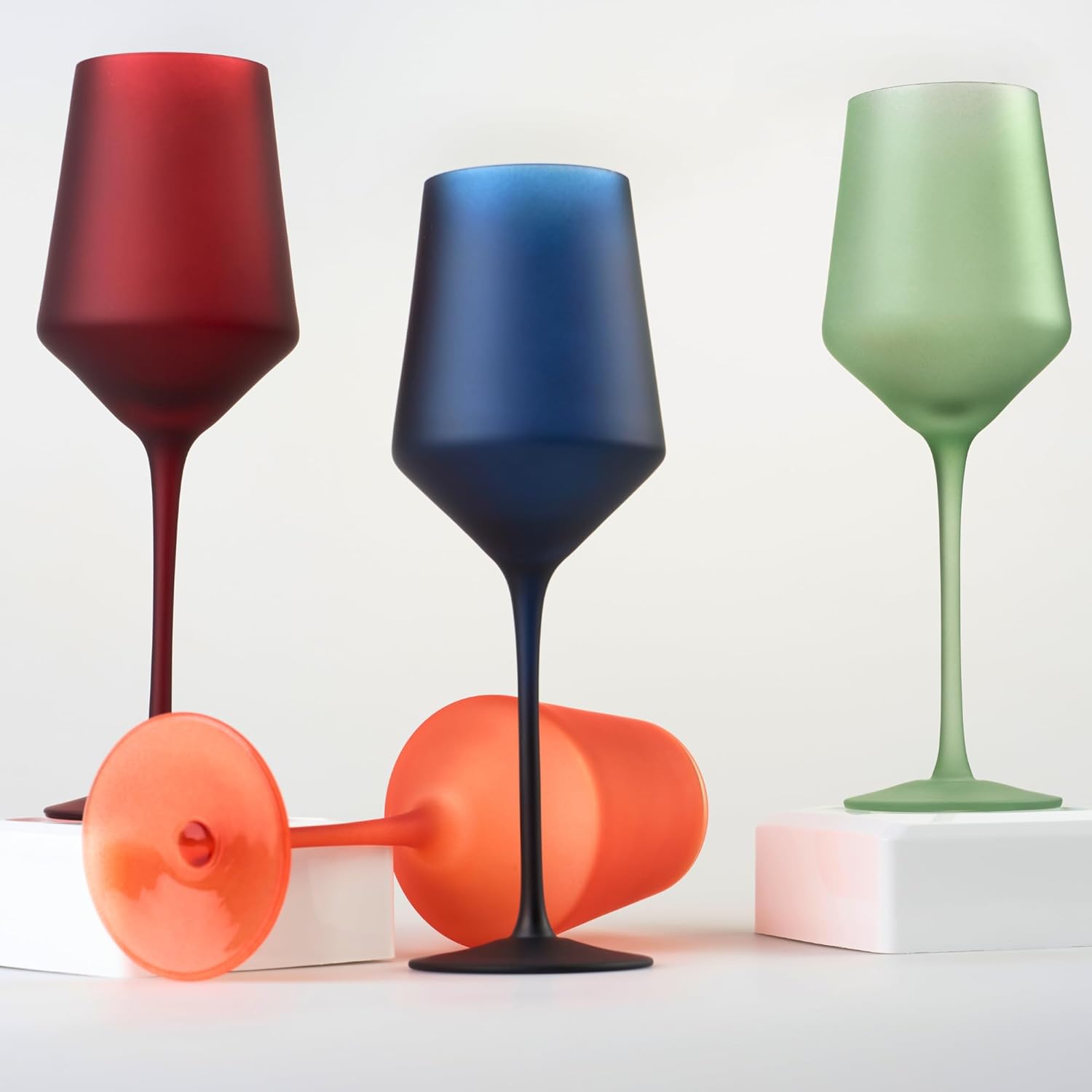 Amazon.com | Lidy Colorful Wine Glasses Set of 4-13.5oz Frosted ...