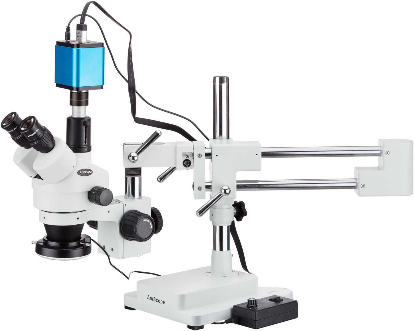 AmScope 3.5X-45X Trinocular Stereo Zoom Microscope with Double Arm Boom ...