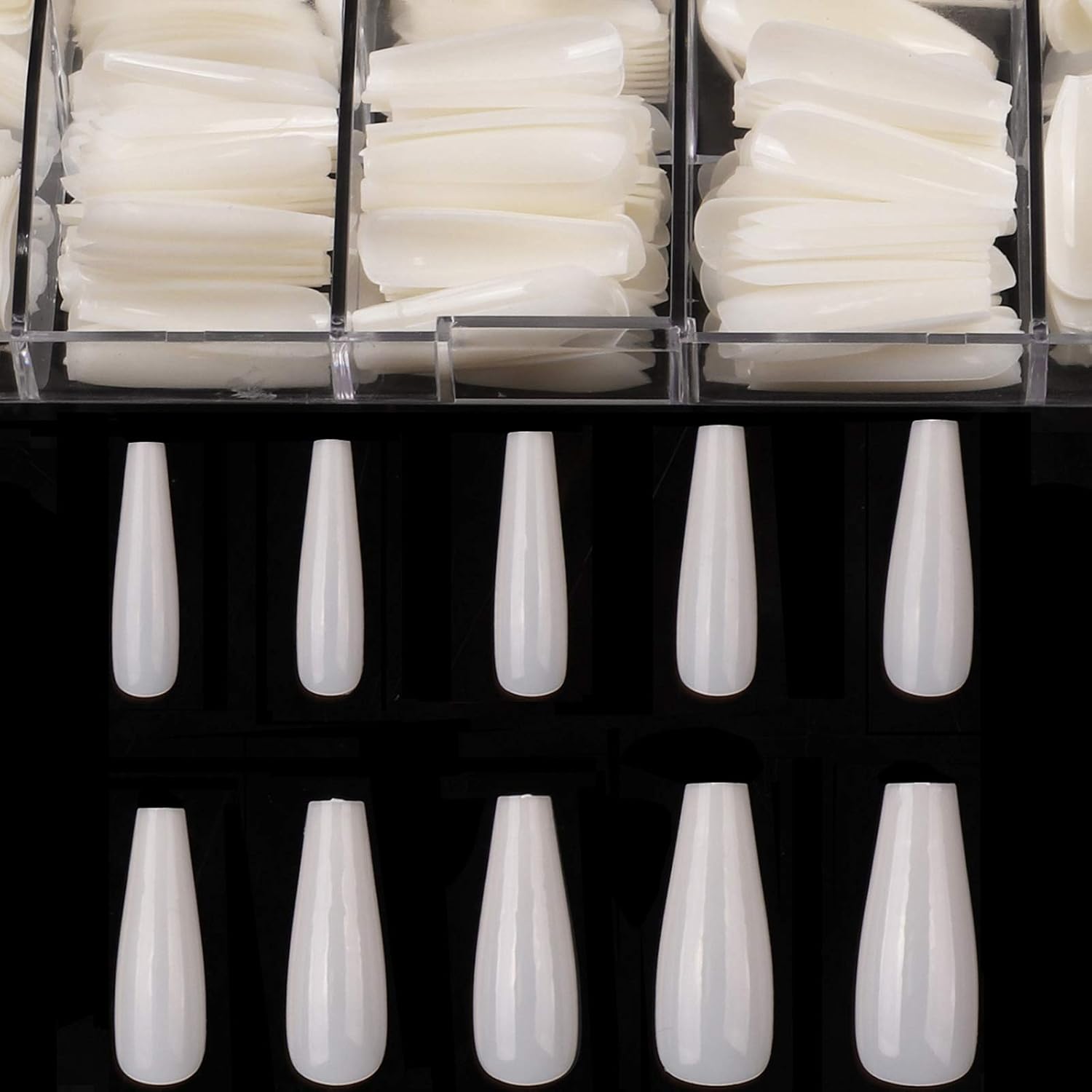 Long Coffin Fake Nails – Full Cover Natural Ballerina False Nail ...