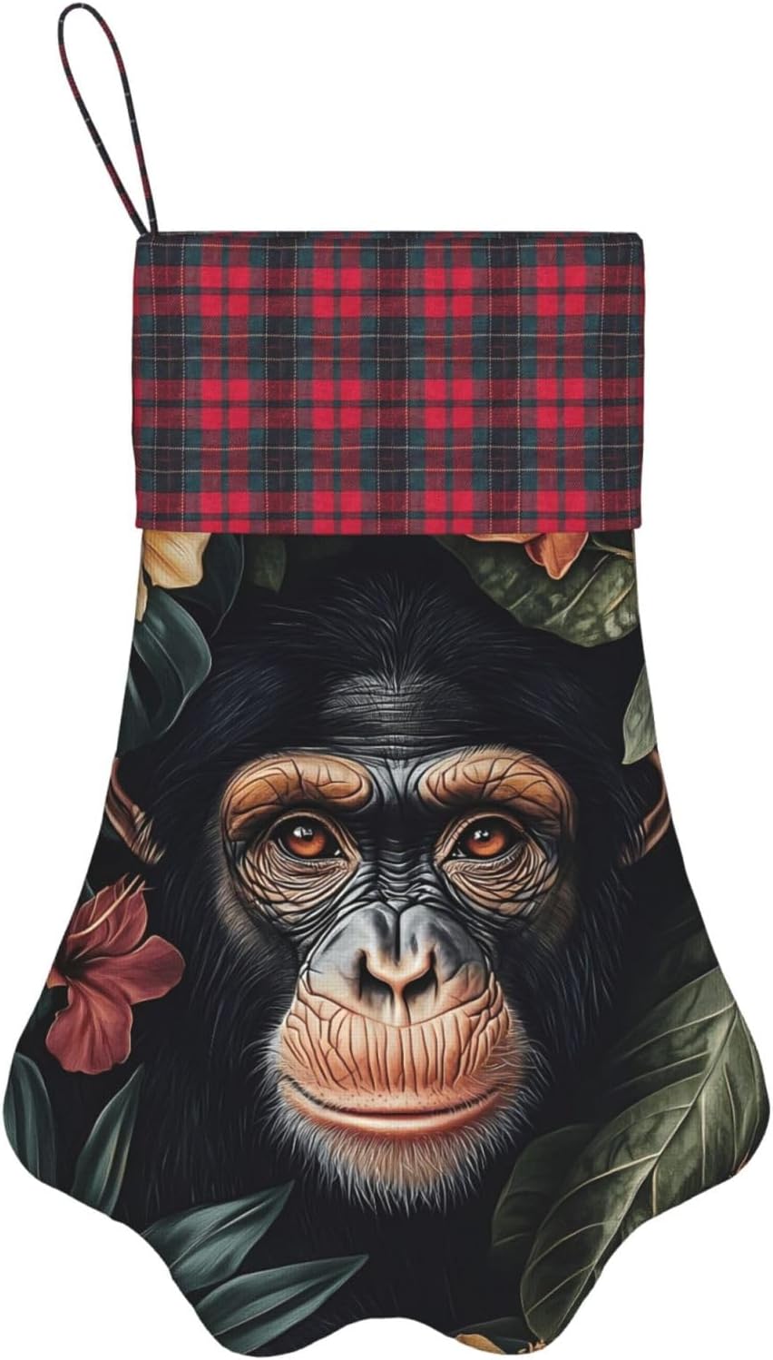 ZSUUGJ Monkey Floral Christmas Stocking Plush Holiday Sock with Soft ...