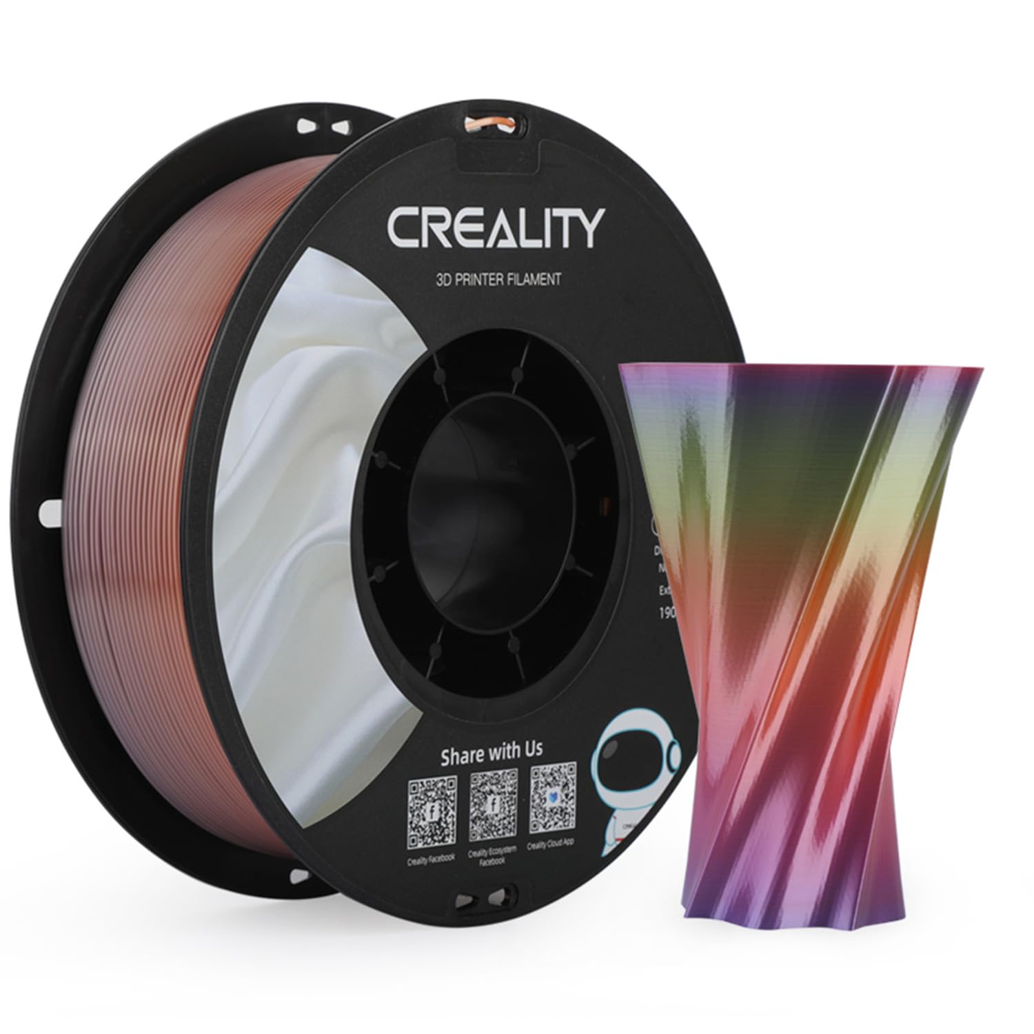CREALITY Silk Rainbow PLA Filament 1.75mm Dual Color, Neatly Wound ...