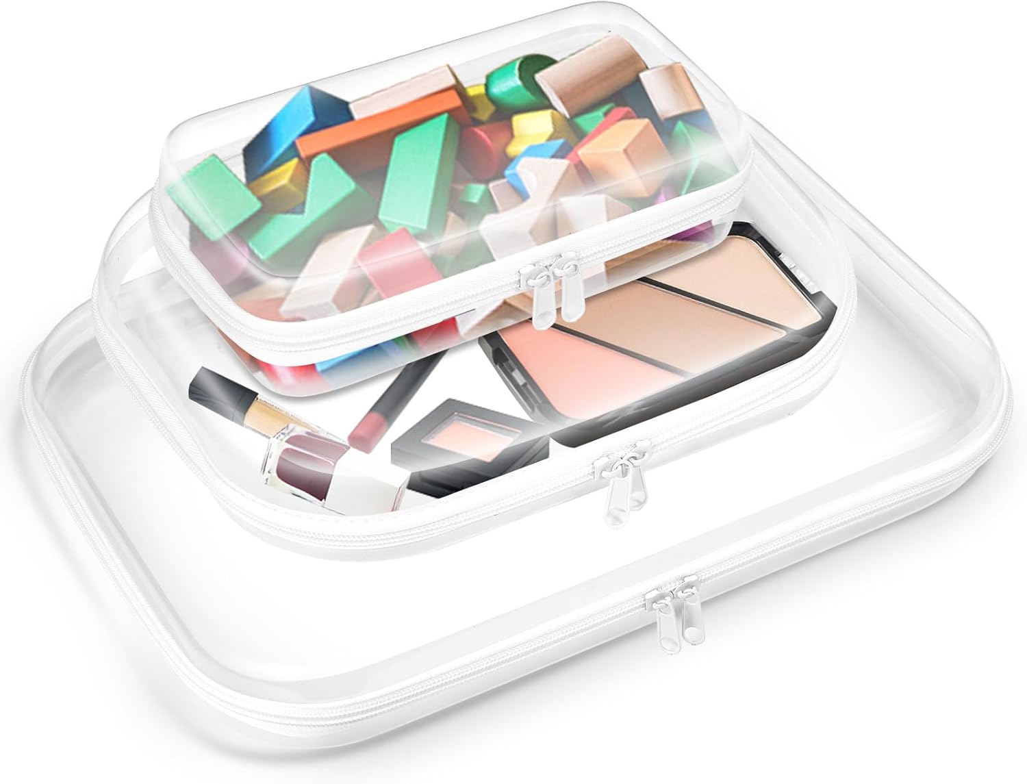 Amazon.com: 3 Pcs Clear Hard Zipper Pouch, Hard PVC Plastic Cosmetic ...