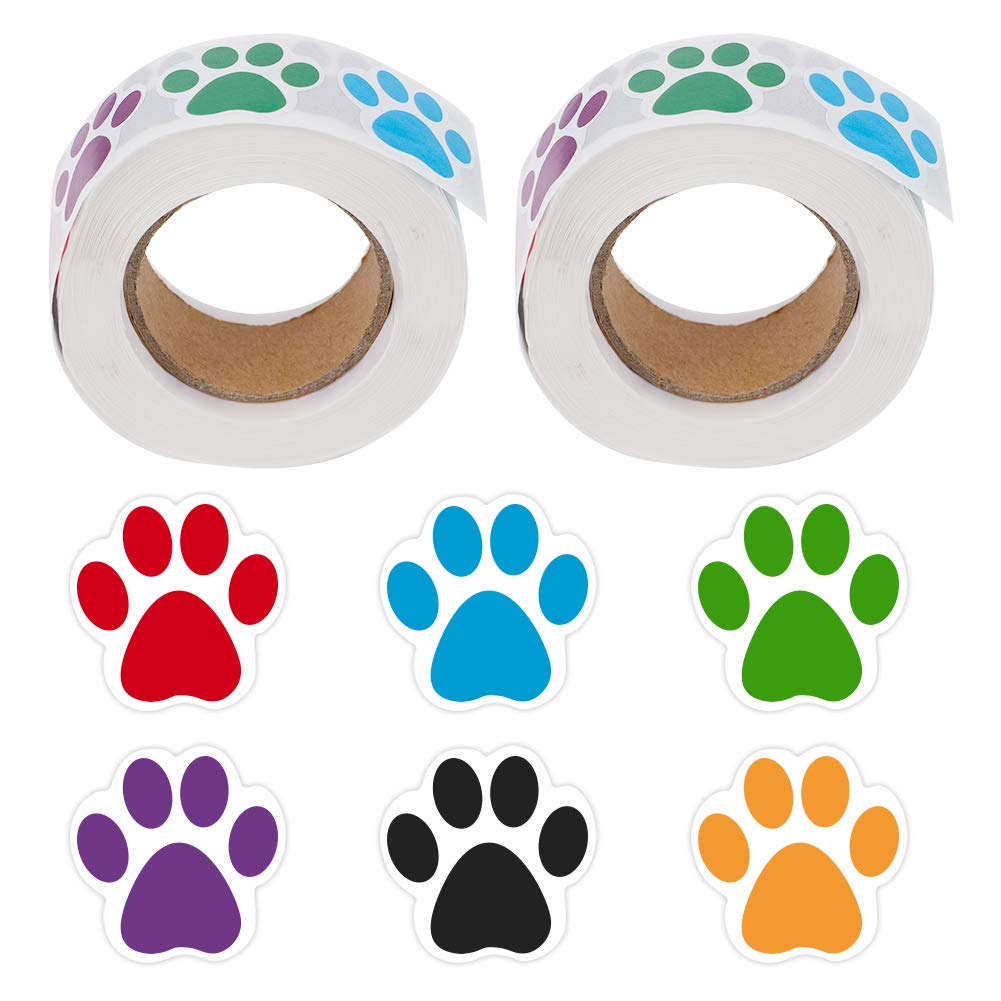 metagio 2 Rolls/1000 Pieces Colorful Paw Print Stickers Dog Paw Labels ...
