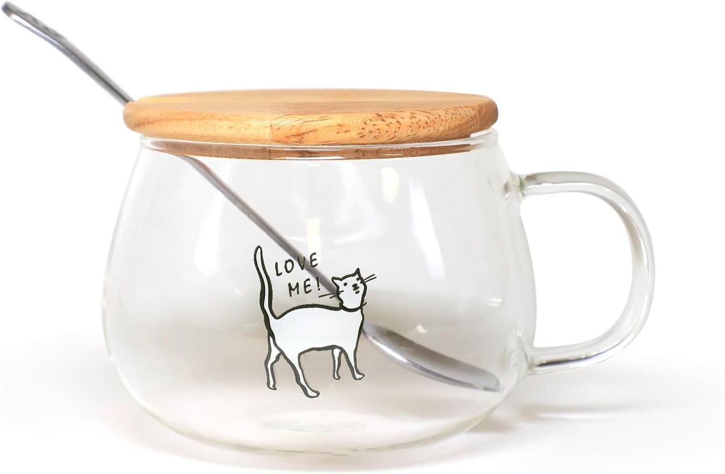 Amazon.com | GinkgoHome Cute Rabbit Mug Glass Mug with Spoon and Wood ...