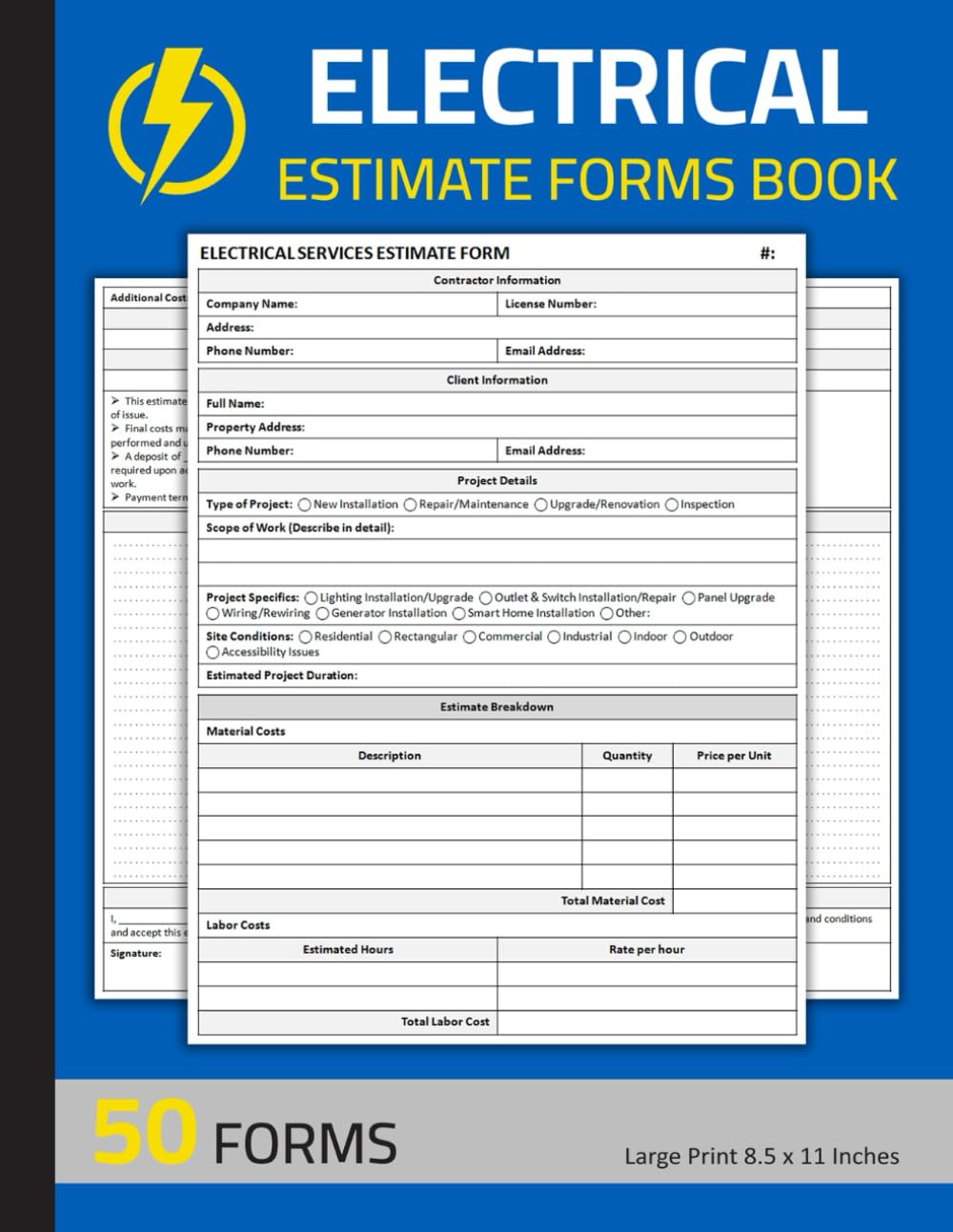 Electrical Estimate Forms Book: Electrical Contractor Work Order Form | Estimating Sheets for ...