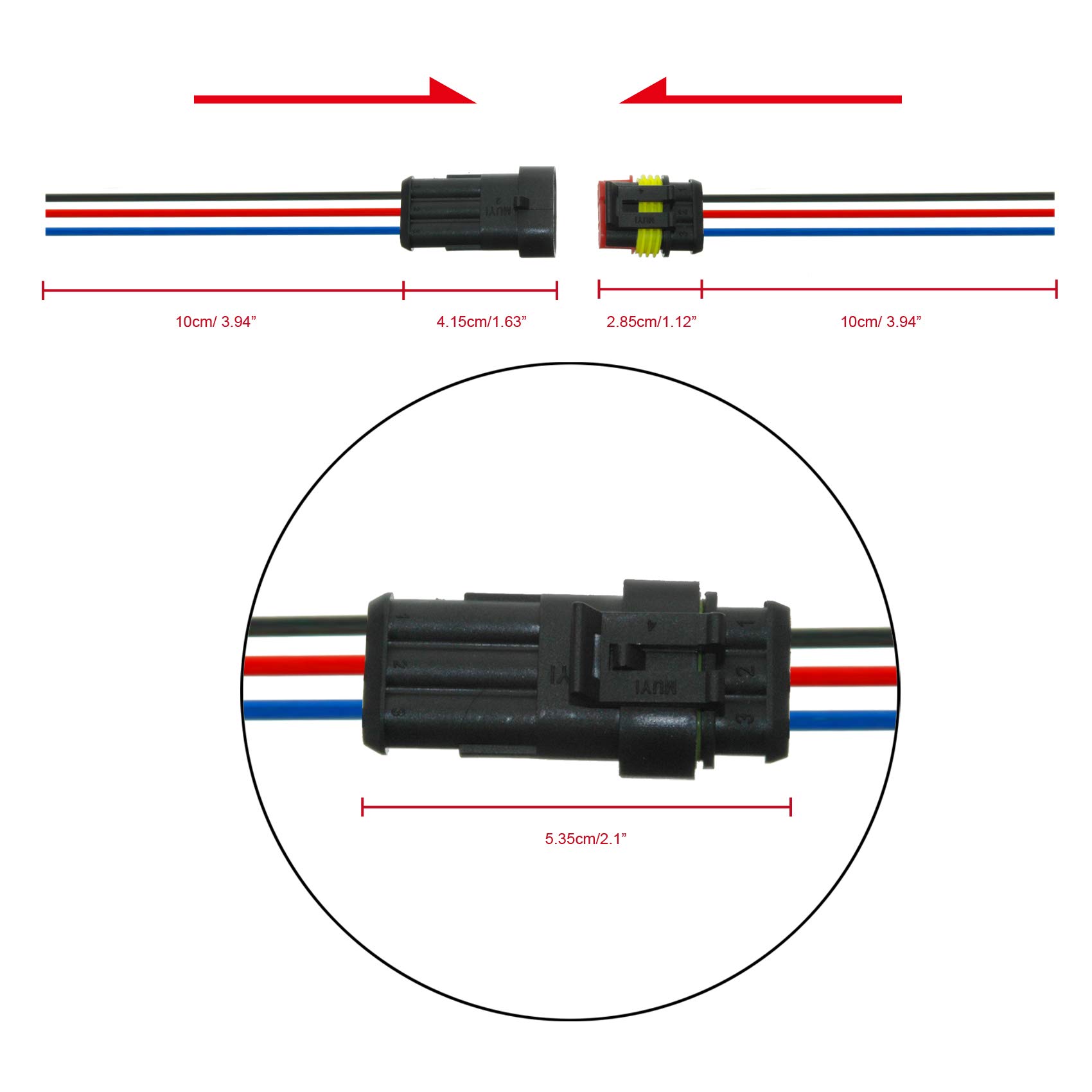 Snapklik.com : MUYI 5 Kit 3 Pin Way 18 AWG Waterproof Connector Wire ...