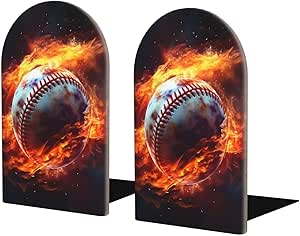 Amazon.com: DXTKWL Decorative Bookends 2 Pcs Fire Sports Baseball Wood ...