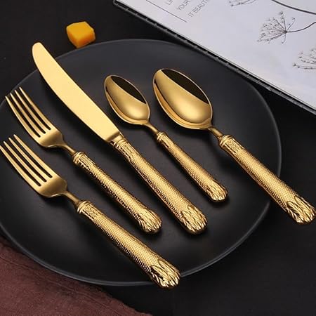 Amazon.com | ELiTA ESSENTIALS 20-Piece Gold-Plated Silverware Set, Premium 304 Stainless Steel ...