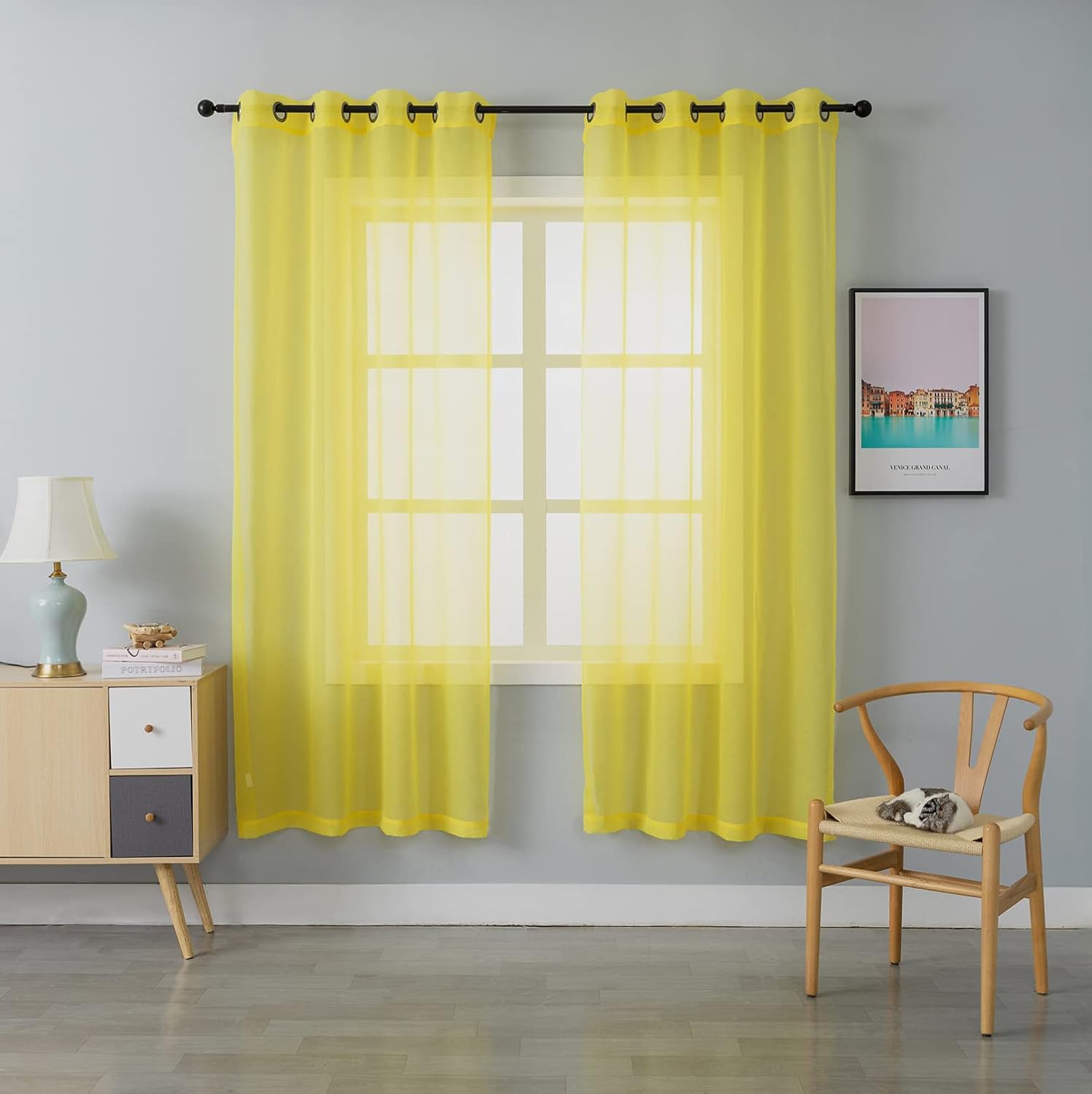 Amazon.com: WPM Yellow Sheer Window Curtain Panels for Bedroom, Kitchen ...