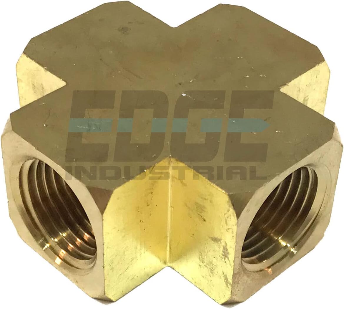 Amazon.com: Brass Pipe Cross 4 Way Fitting 1/2" Female NPT FNPT AIR ...
