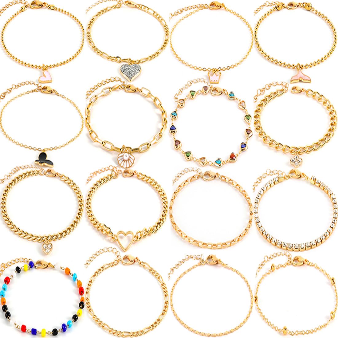 Snapklik.com : 16 Pcs Gold Plated Bracelets For Women Layered Chain ...