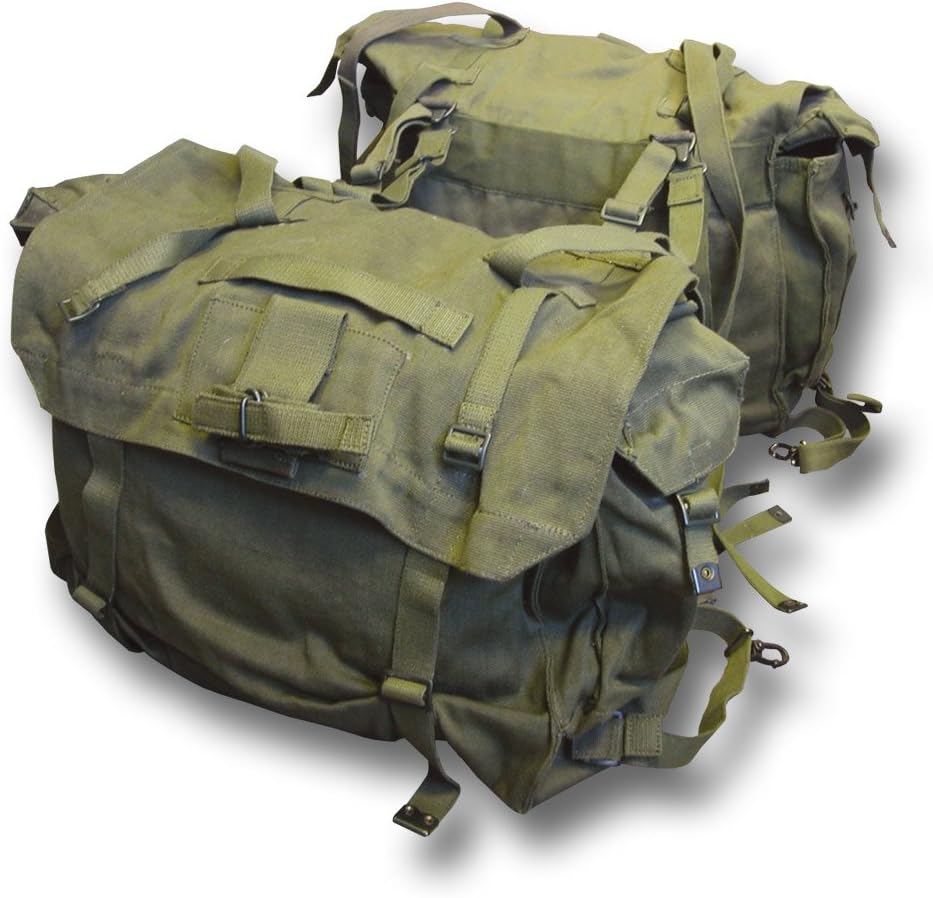 Pair of Canvas Motorcycle Panniers / Saddle Bags, green canvas army ...