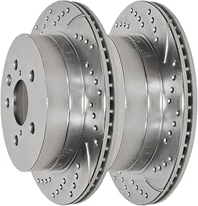 Amazon.com: AutoShack Pair of 2 Rear Drilled and Slotted Brake Rotors Silver Driver and ...