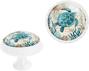 Elohiym 6 Pack White Drawer Pulls Knobs, Blue Sea Turtle Nautical Map Cabinet Knobs Crystal ...