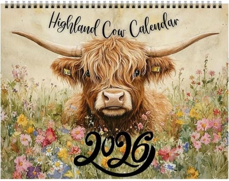 Highland Cow Calendar 2026 – Rustic Farmhouse Wall Art & Monthly ...