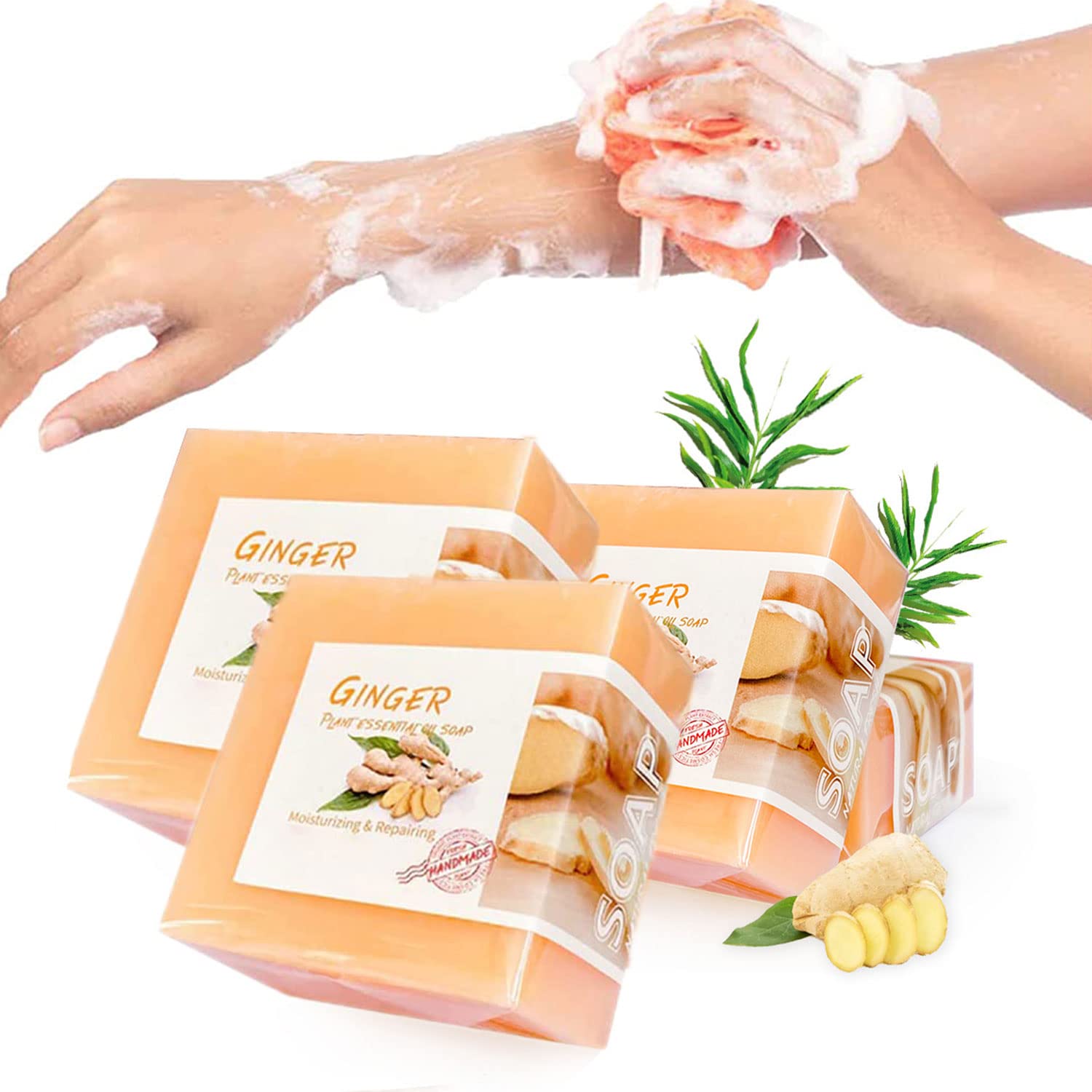 4pcs Organic Ginger Skin Soap Lymphatic Drainage Detox Soap Natural ...
