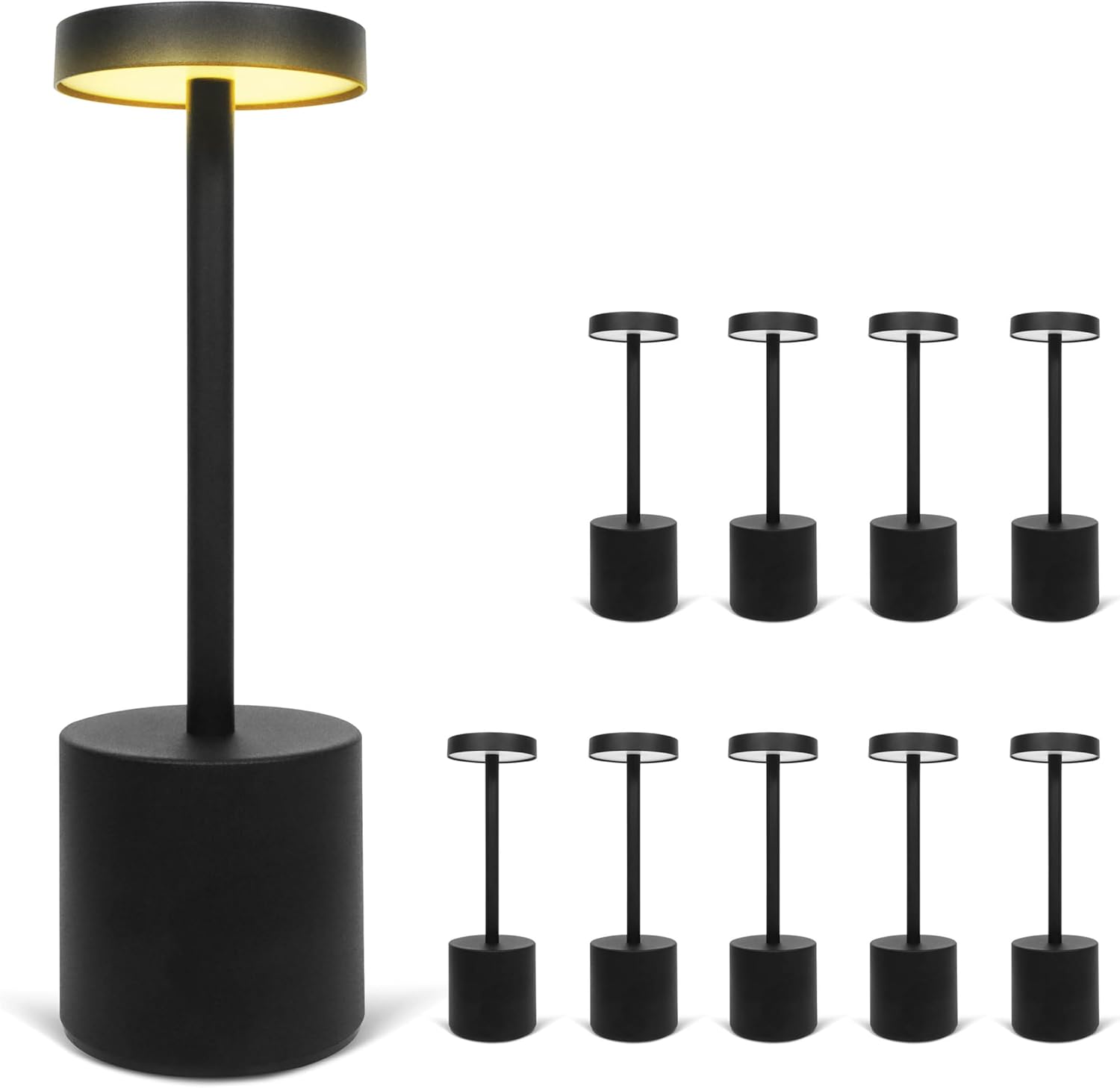 10 Pack - Black Rechargeable Cordless Table Lamps, Portable LED Desk ...