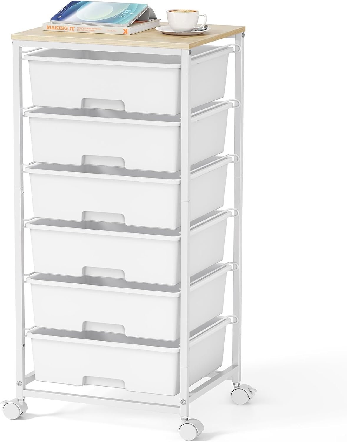 Amazon.com: Rolling Storage Cart with Drawers,Utility Cart with 6 Large ...