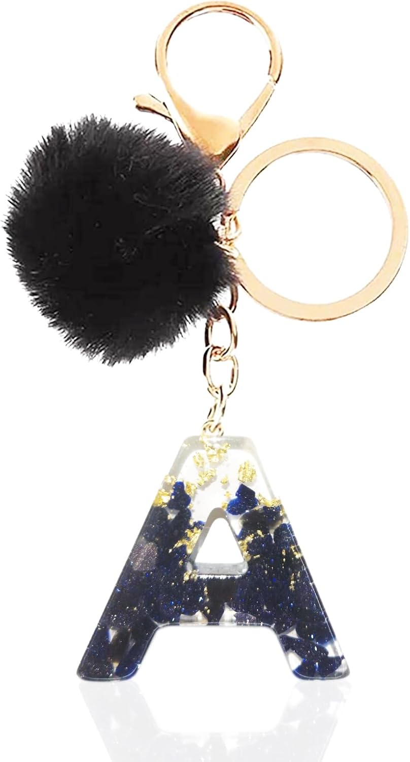 Amazon.com: Gafario Initial Letter Keychain Fashion Fluffy Pendant Key ...
