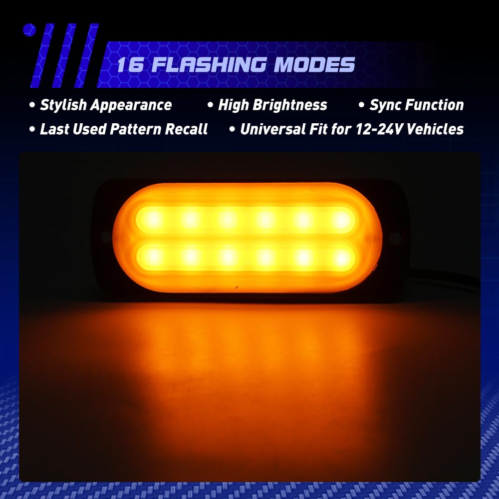 Snapklik.com : Sidaqi 4PCS 12LED Emergency Strobe Lights Surface Mount ...