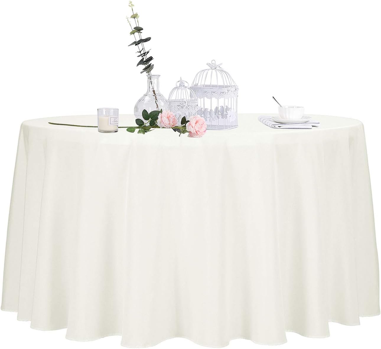 Amazon.com: Ascoza 2pack 108 Inch Ivory Round Tablecloth in Polyester ...