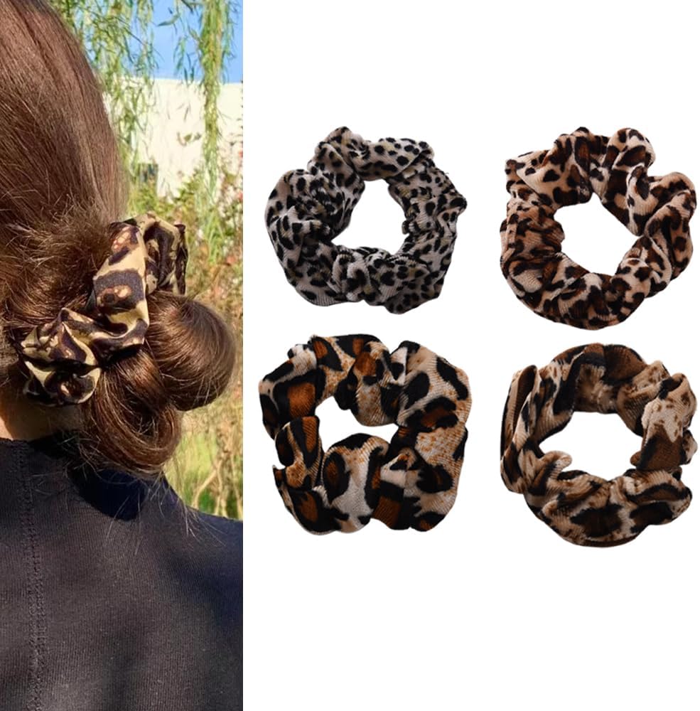 Amazon.com : 12 Pack Women's Animal Style Leopard Print Hair Scrunchies ...