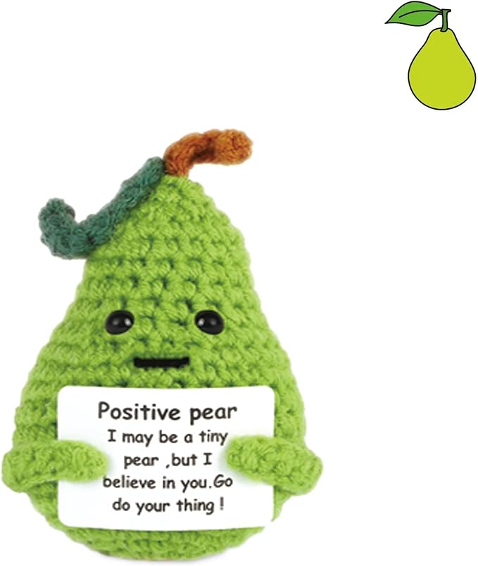 Amazon.com: Zheeyee Funny Knitted Positive Pear Toy with Positive Card ...
