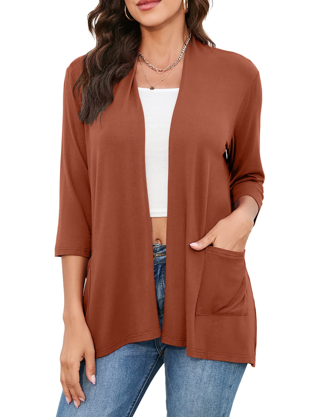 Snapklik.com : HIYIYEZI Womens Open Front Cardigans Lightweight 3/4 ...