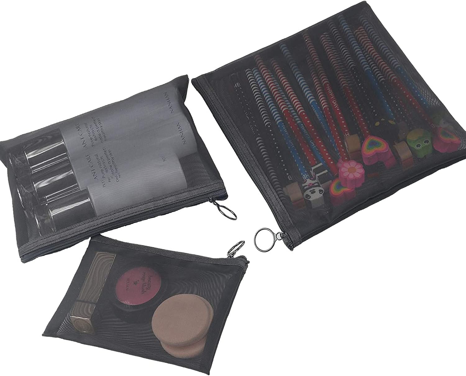 Amazon.com: Black Zipper Lock Mesh Storage Bags Cosmetic Make Up Travel ...