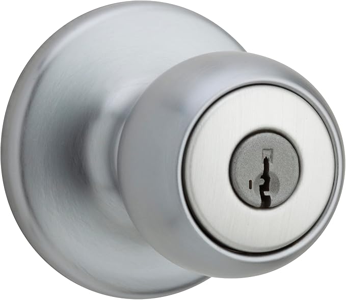 Weiser Fairfax Satin Chrome Front Door Knob with Lock and Key, Exterior/Interior Door Handles ...