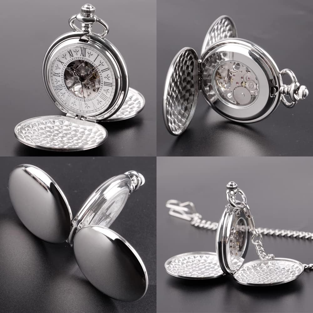 Double Hunter Smooth Steel Mechanical Steampunk Pocket Watch Double ...