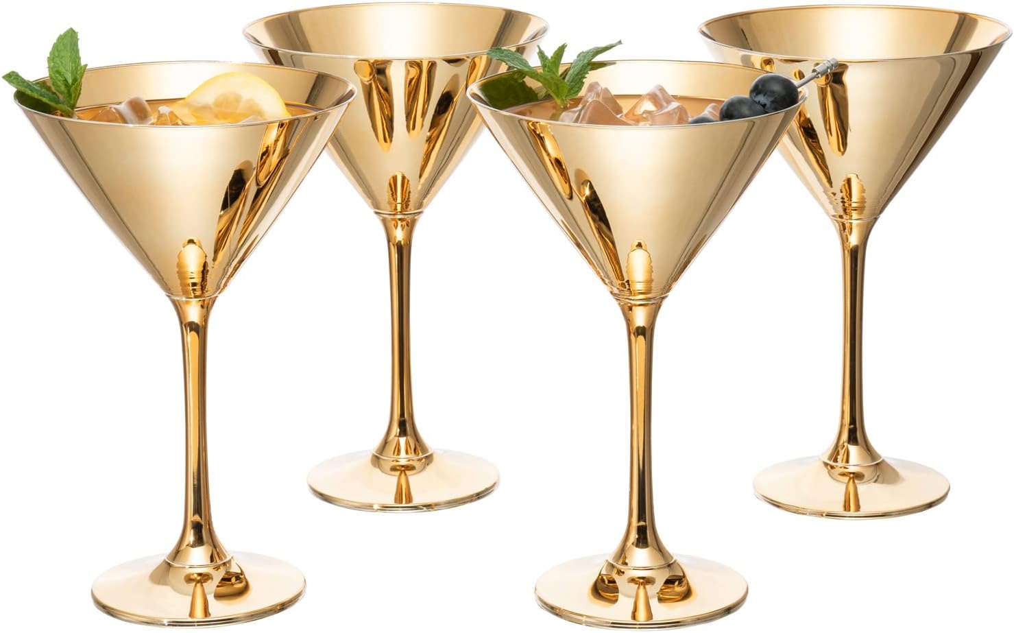 MyGift 8-Ounce Modern Metallic Gold Tone Martini Glasses, Elegant ...