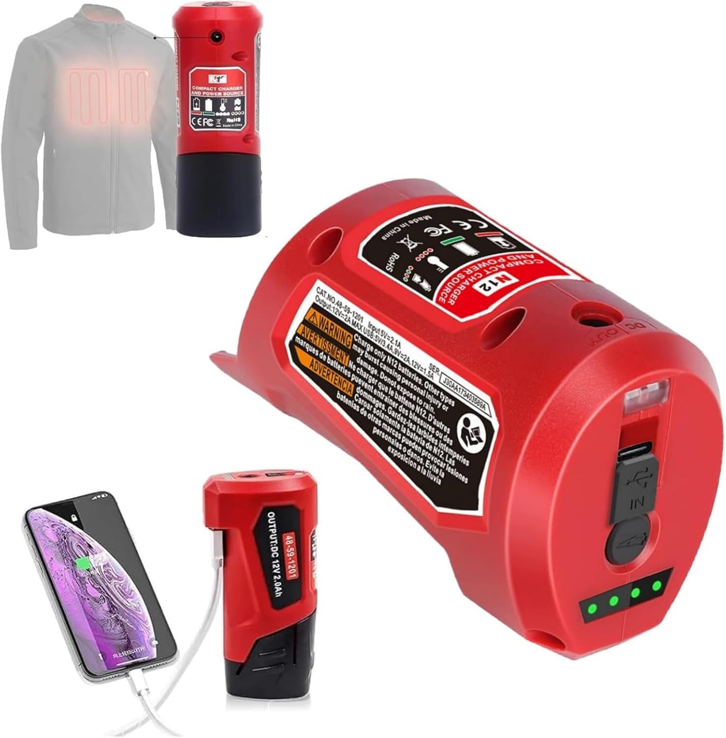 Amazon.com: for Milwaukee M12 12V Power Source Adapter with USB & Type ...