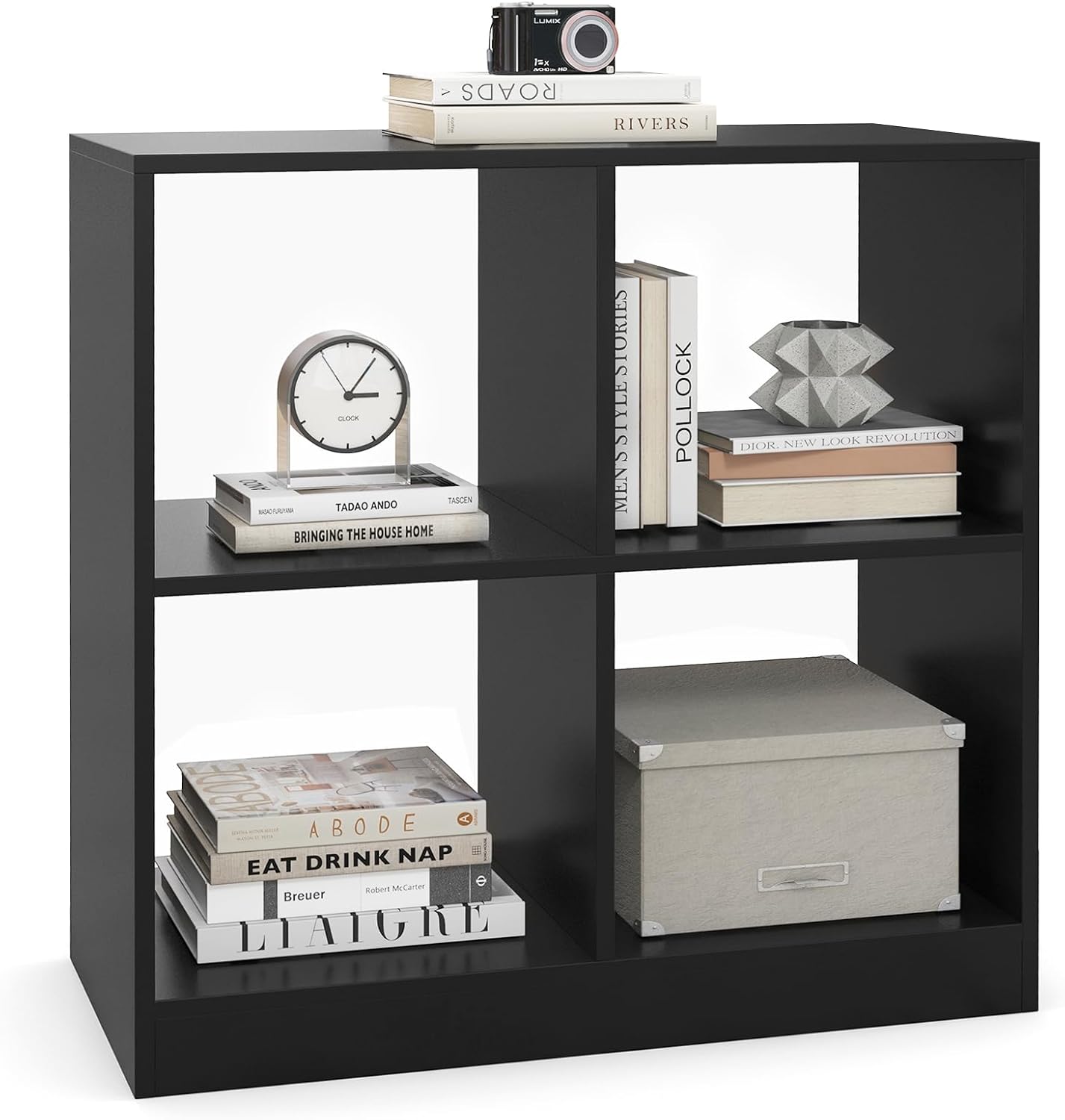 Amazon.com: IFANNY Cube Bookcase, 2-Tier Black Book Shelf with 4 Cubes ...