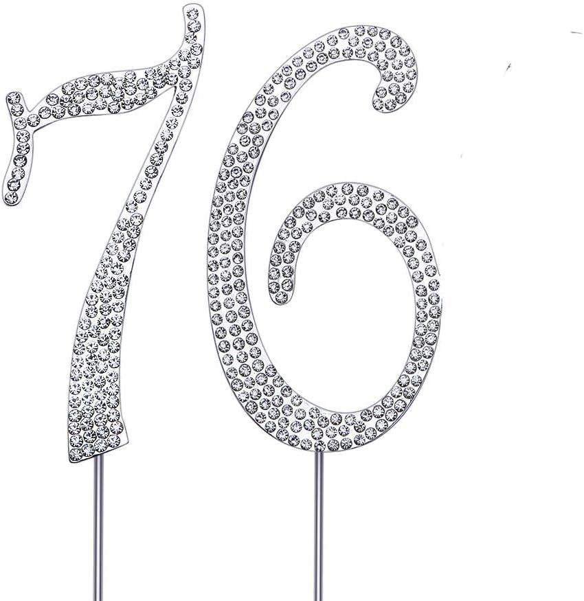 Amazon.com: MAGJUCHE Silver 76" Crystal Cake Topper, Number 76 ...