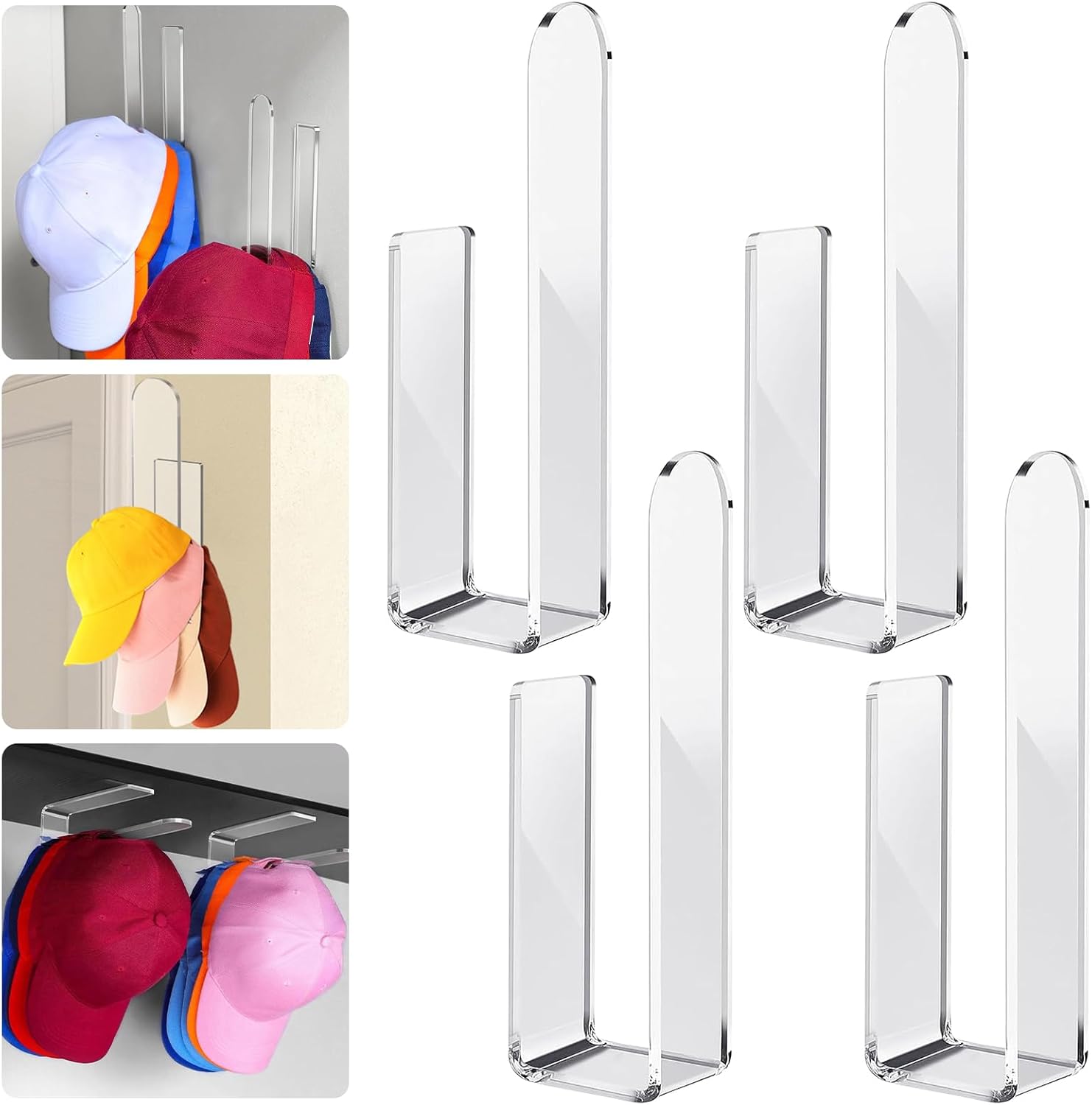 Amazon.com: YXYDUM Acrylic Wall Mounted Hat Hook,Baseball Hat Organizer ...
