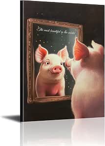 Amazon.com: PLIDAAYO Positive Pig Wall Art Pig Look in Mirror Canvas ...